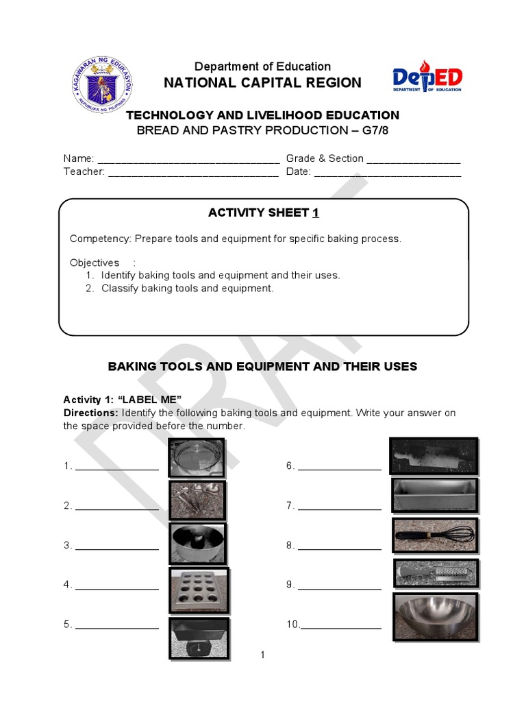1 Activity Sheet Bread and Pastry Production Grades 7-10 | PDF