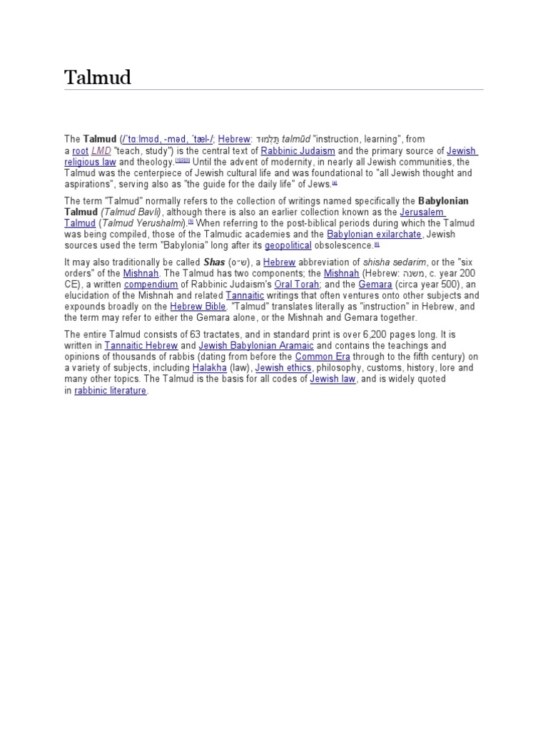 Talmud: Talmud (Talmud Bavli), Although There Is Also An Earlier ...