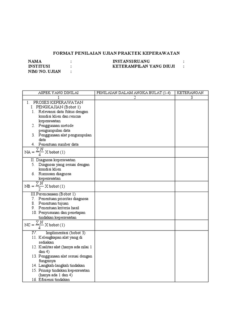 Format Penilaian Ujian Praktek Keperawatan | PDF