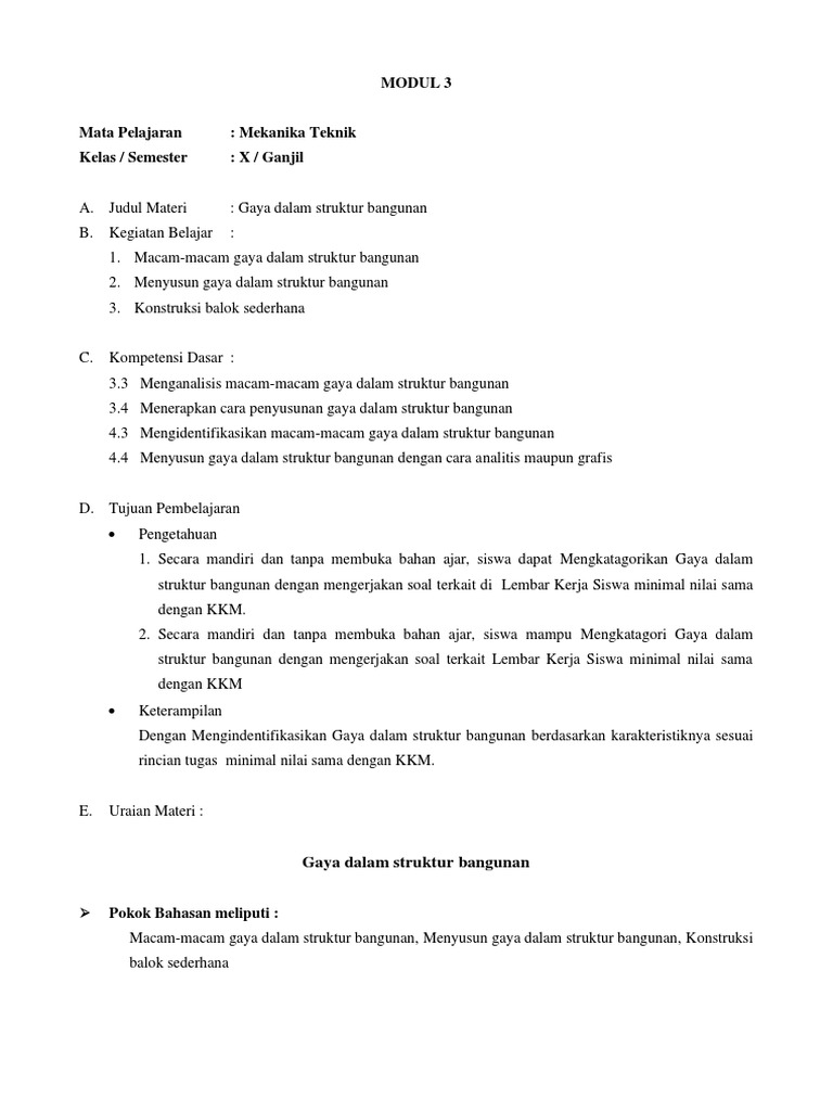 MODUL 3 KLS X BKP-DPIB - Mekanika Teknik PDF | PDF