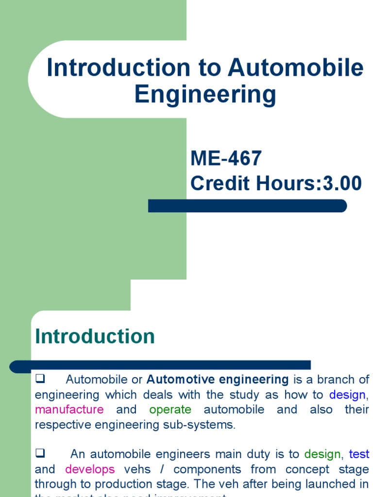 Introduction To Automobile Engineering | PDF | Car | Vehicles
