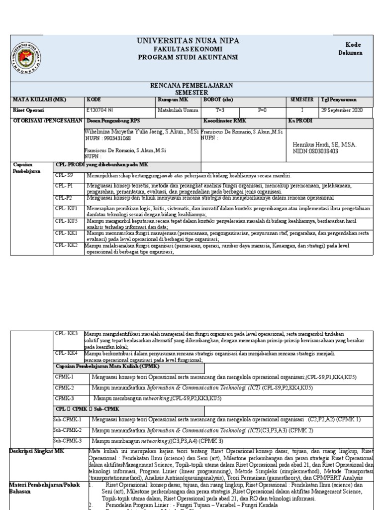RPS, RTS, KP Riset Operasi | PDF