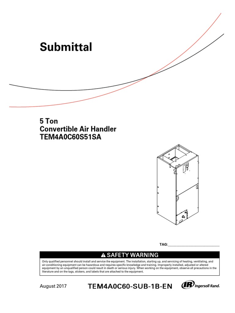 Submittal: 5 Ton Convertible Air Handler TEM4A0C60S51SA | Download Free ...