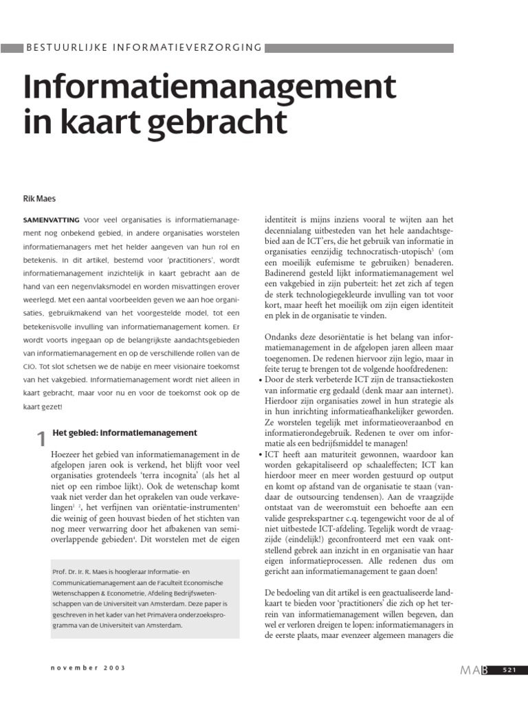 Informatiemanagement in kaart gebracht