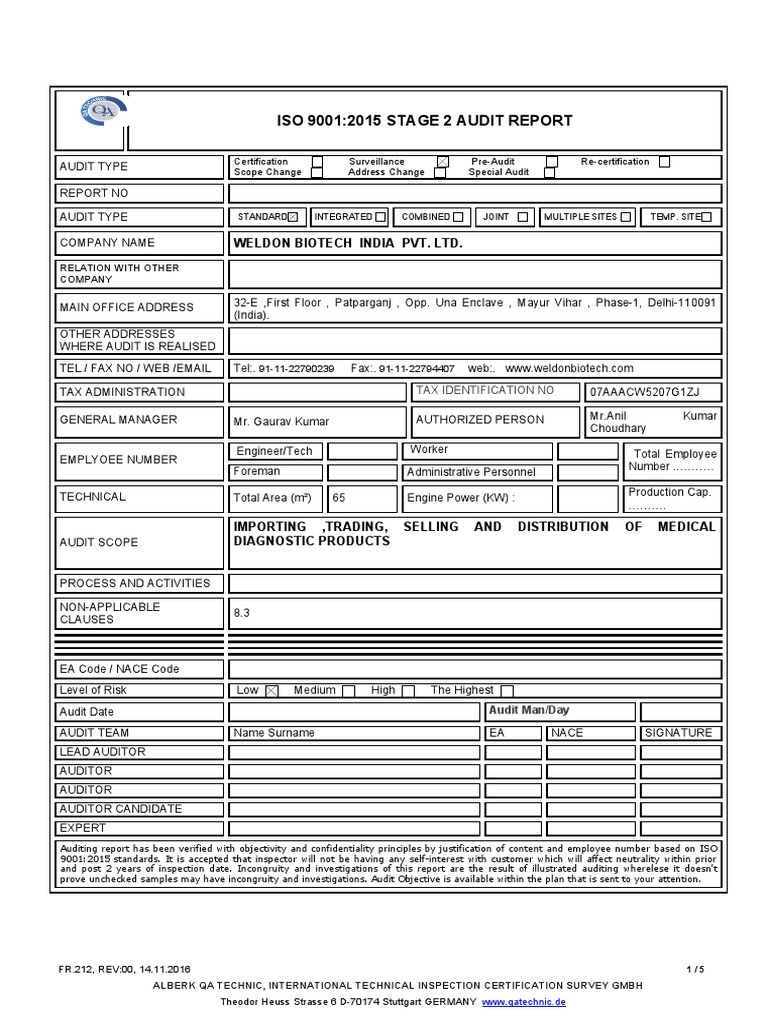 FR-212 Iso 9001-2015 Stage 2-Surveillance Audit Report | PDF | Iso 9000 ...