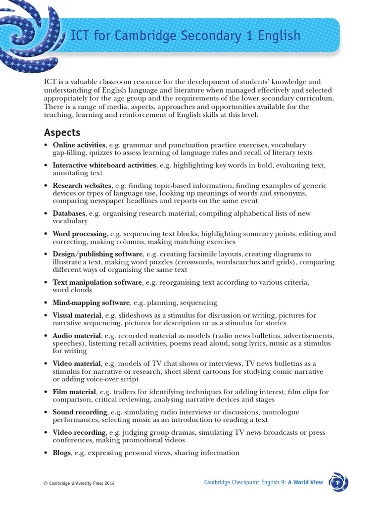 ICT For Cambridge Secondary 1 English: Aspects | PDF | Educational ...