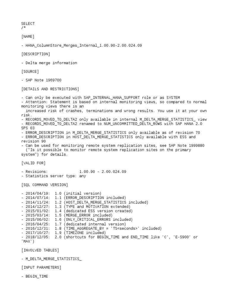 HANA Tables ColumnStore Merges Internal 1.00.90-2.00.024.09 | PDF ...