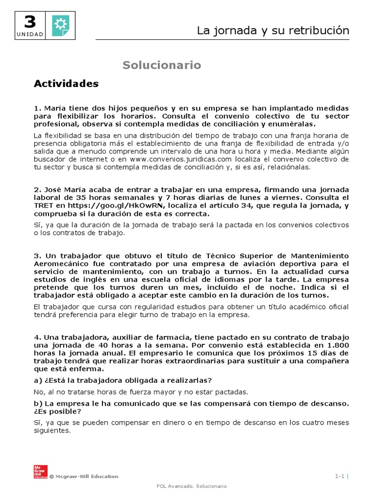 Solucionario Tema 3 Formación y Orientación Laboral | PDF | Tiempo de trabajo | Salario