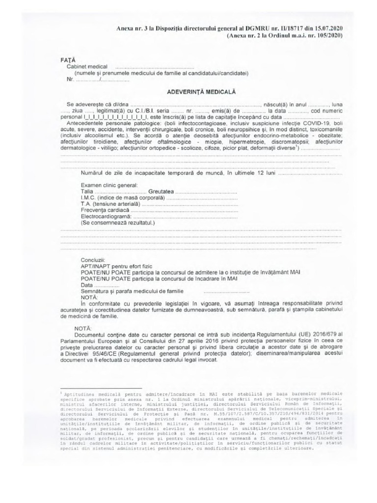 Anexa 7 - Adeverinta Medicala | PDF