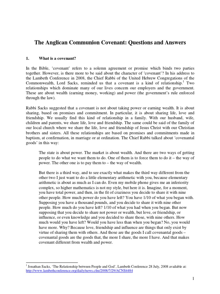 The Anglican Communion Covenant: Questions and Answers: 1. What Is A ...