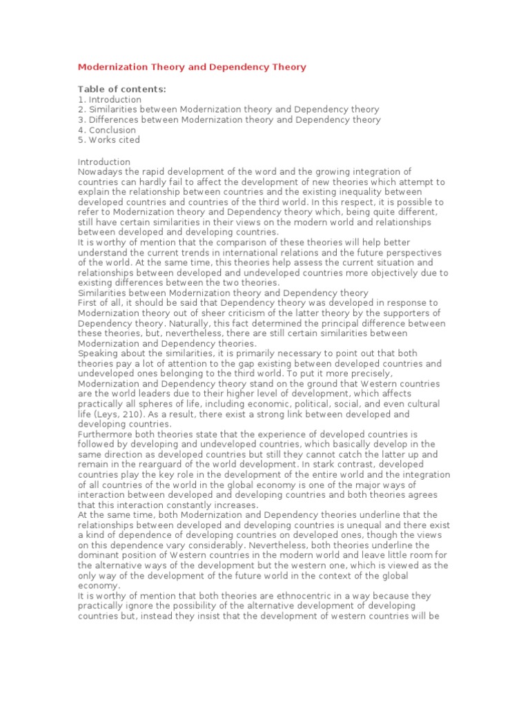Modernization Theory and Dependency Theory | PDF | Modernization Theory ...