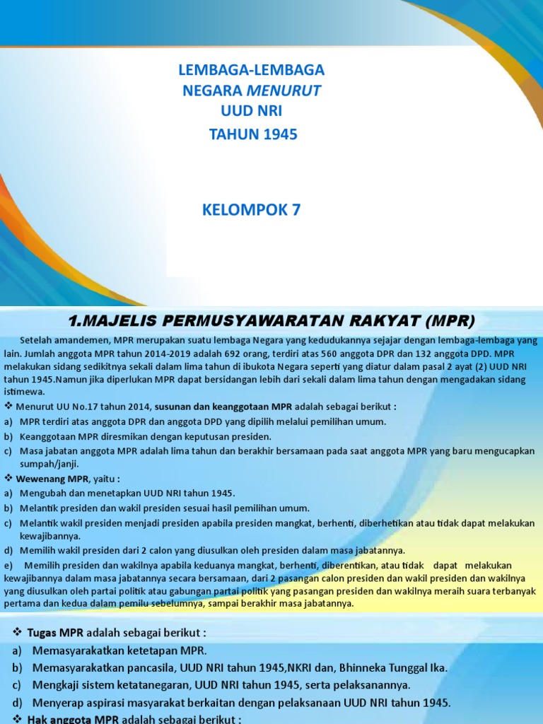 Lembaga-Lembaga Negara Menurut Uud Nri Tahun 1945 | PDF