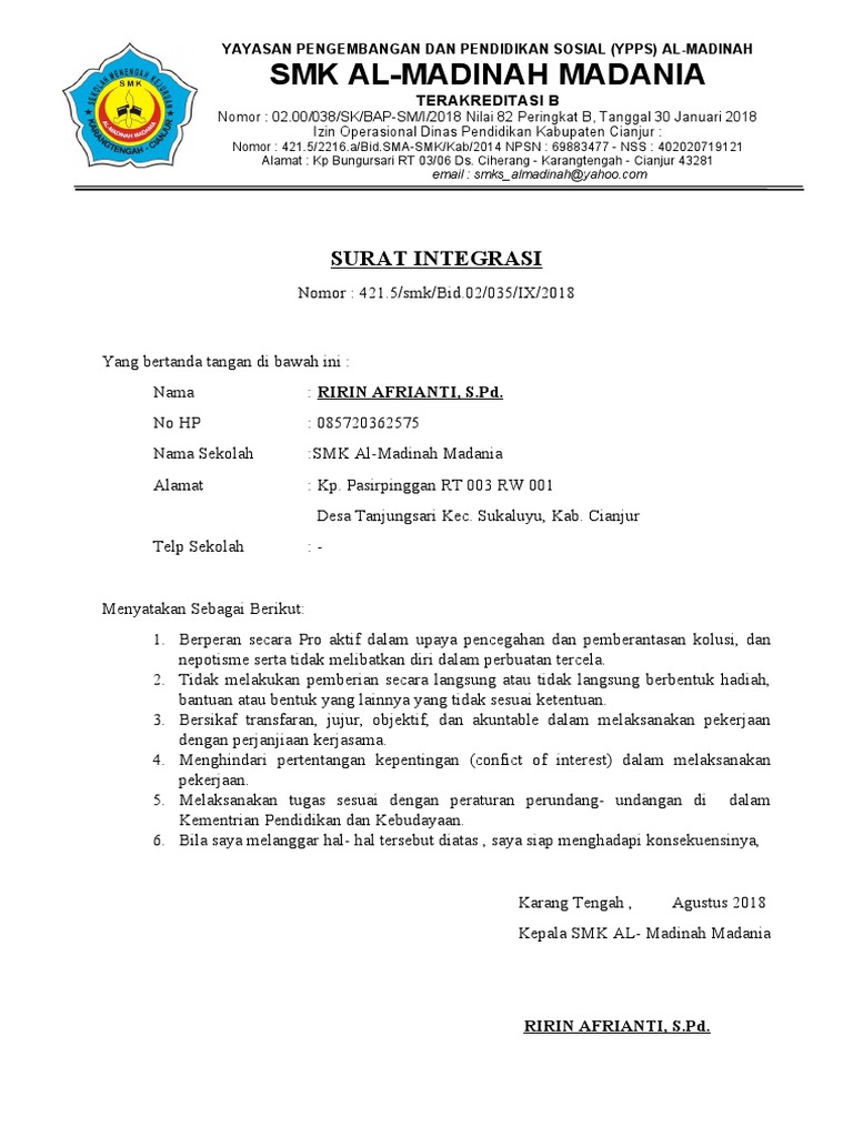 Surat Integrasi | PDF