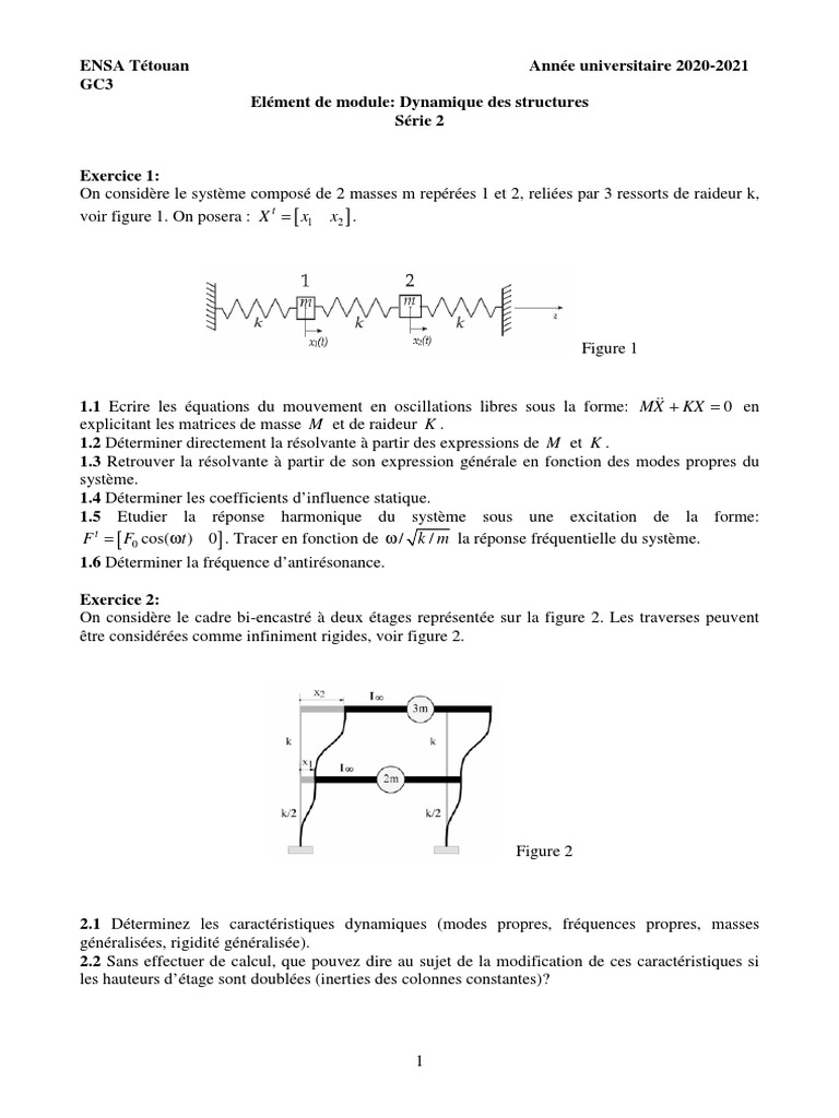 Serie2 - Dynamique Des Structures 2020 2021 PDF | PDF | Mode normal ...
