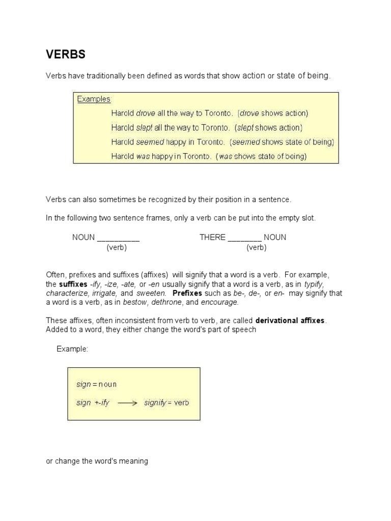 Verbs: Action State of Being | PDF | Verb | Linguistics