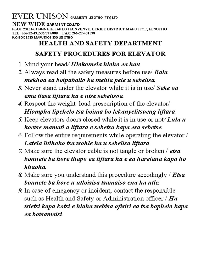 Ever Unison: Health and Safety Department Safety Procedures For ...