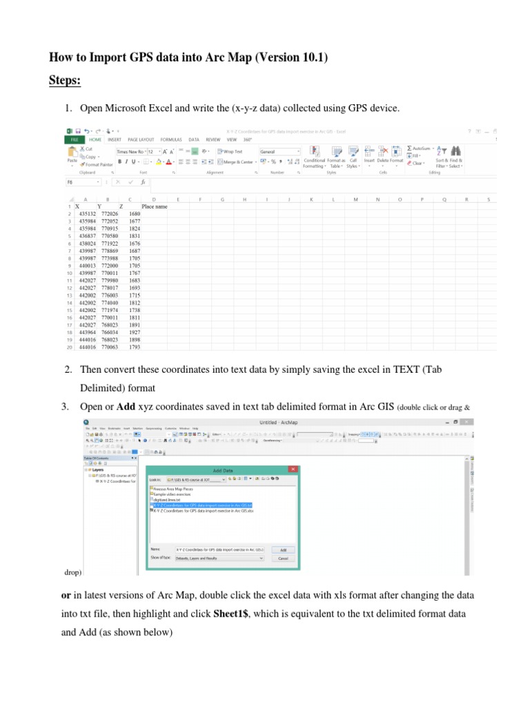 How To Import GPS Data Into Arc Map (Version 10.1) Steps | PDF