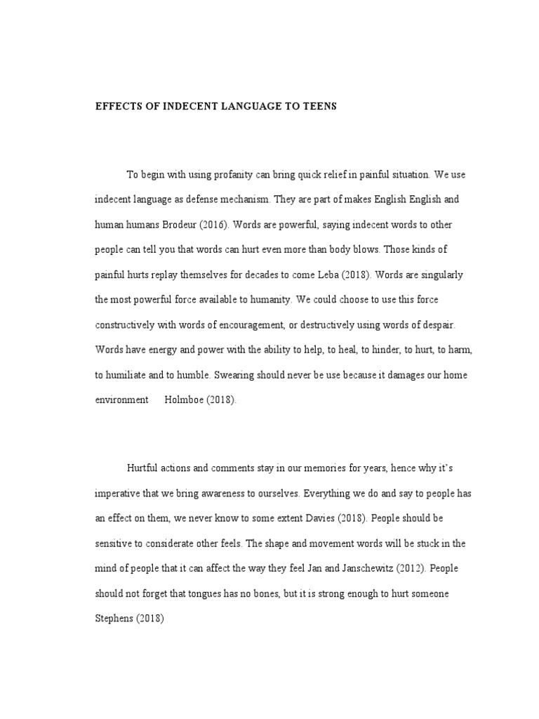 Effects of Indecent Language To Teens | PDF | Career & Growth | Self ...