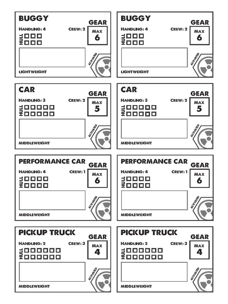 Gaslands Vehicle Cards BW | PDF | Commercial Vehicles | Land Transport