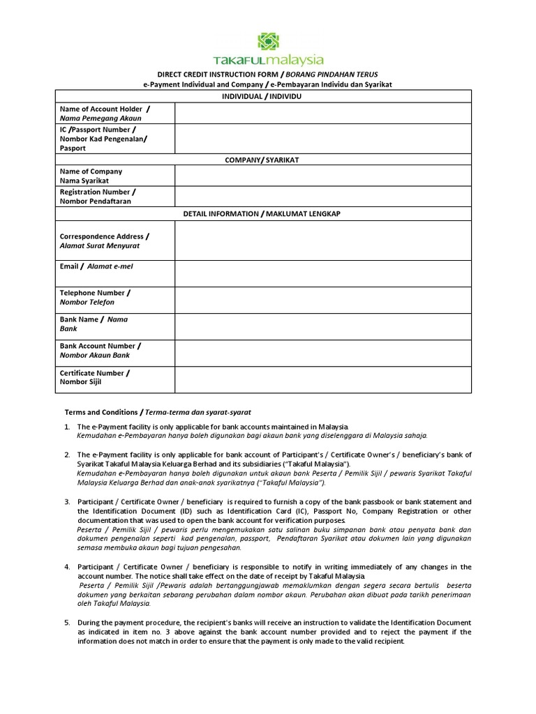 Final Direct Credit Form | Download Free PDF | Identity Document ...