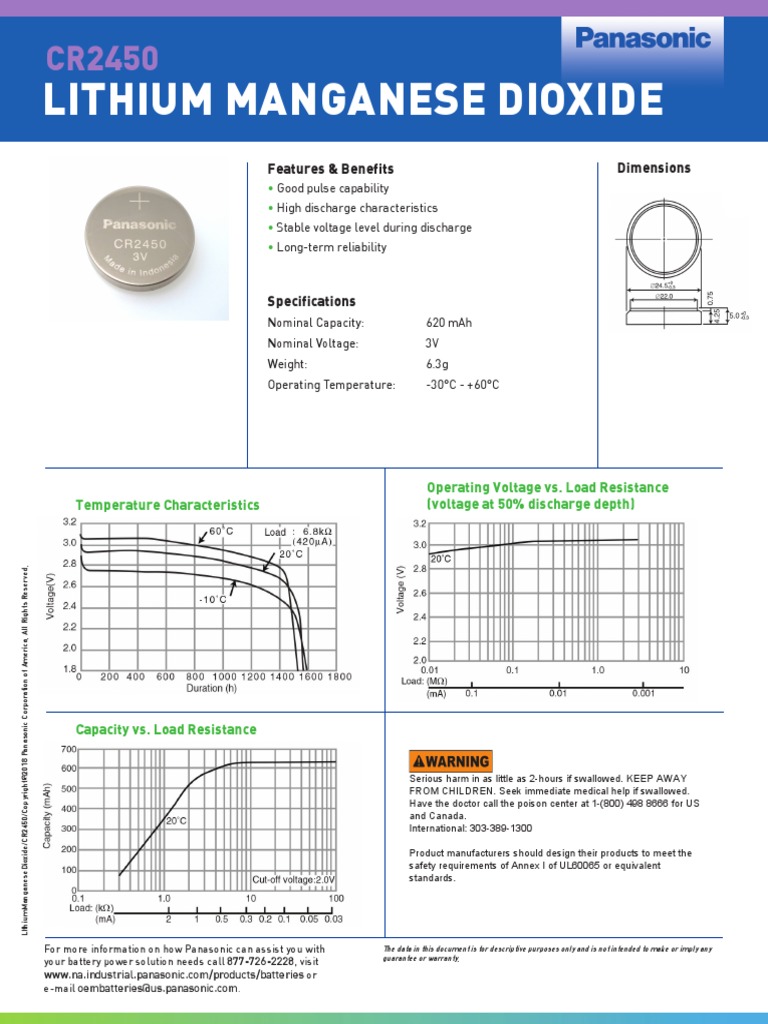 Lithium Manganese Dioxide: Features & Benefits Dimensions | PDF ...