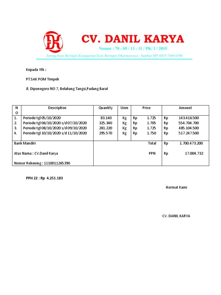 Invoice CV. DANIL KARYA | PDF | Law