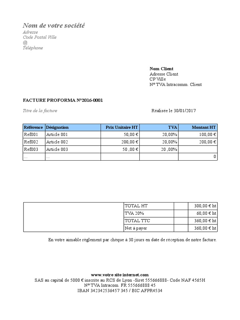 Modèle de Facture Proforma Simple | PDF