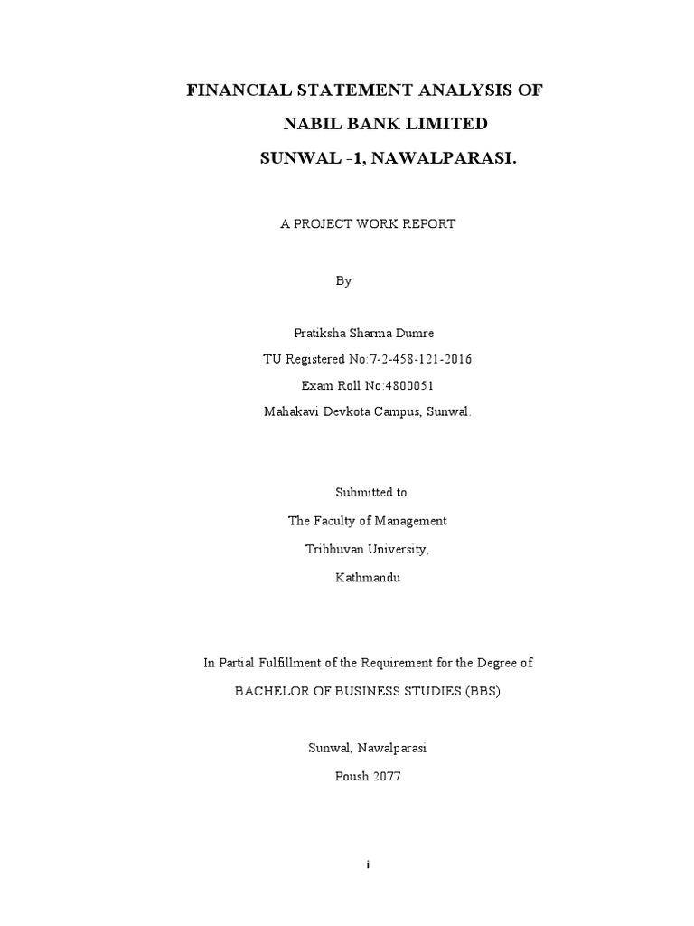 Financial Statement Analysis of Nabil Bank Limited Sunwal - 1 ...