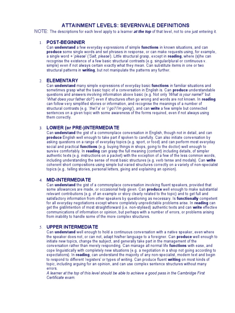 Attainment Levels | PDF | English Language | Conversation