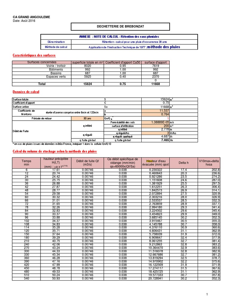 Annexe 2 - Calcul Stockage M ®thodes Pluie-Volume | PDF | Eau et l ...