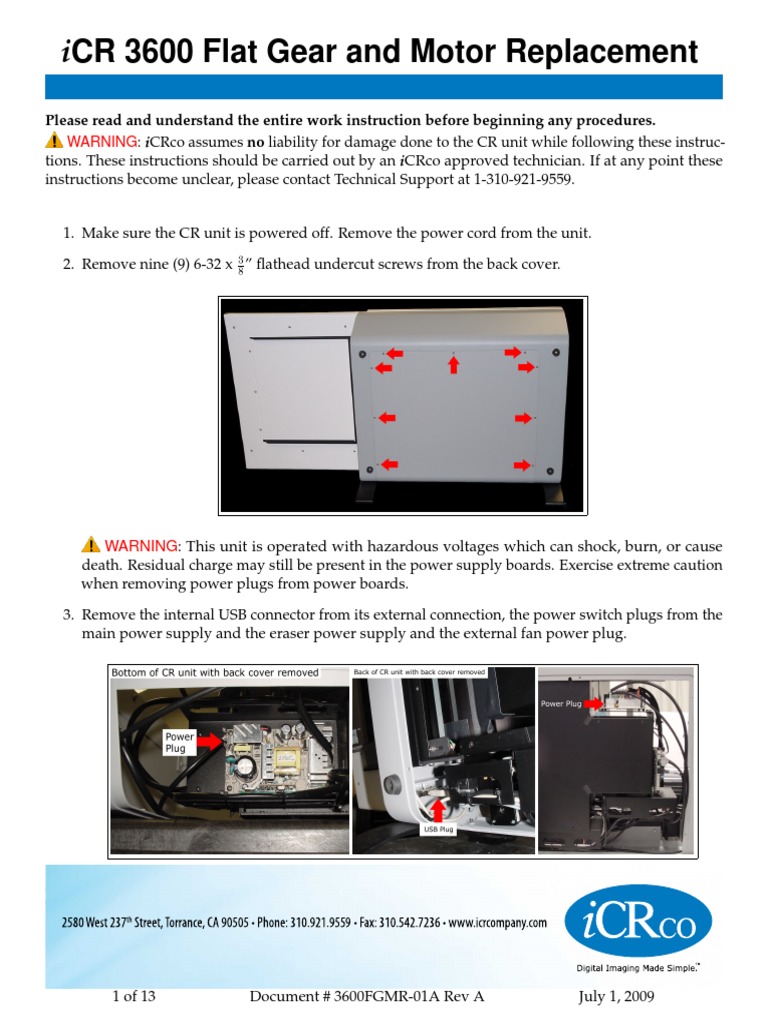 iCR 3600 Flat Gear and Motor Replacement: Warning | PDF | Screw ...