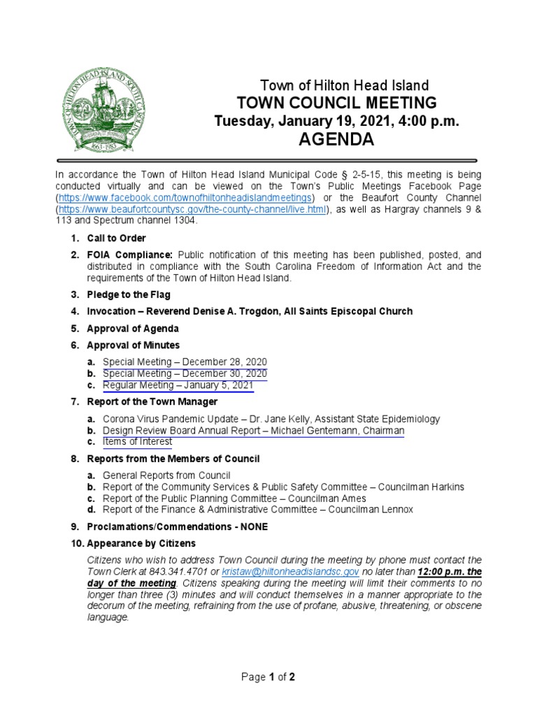 HHI Town Council Agenda | PDF | Injunction | Zoning