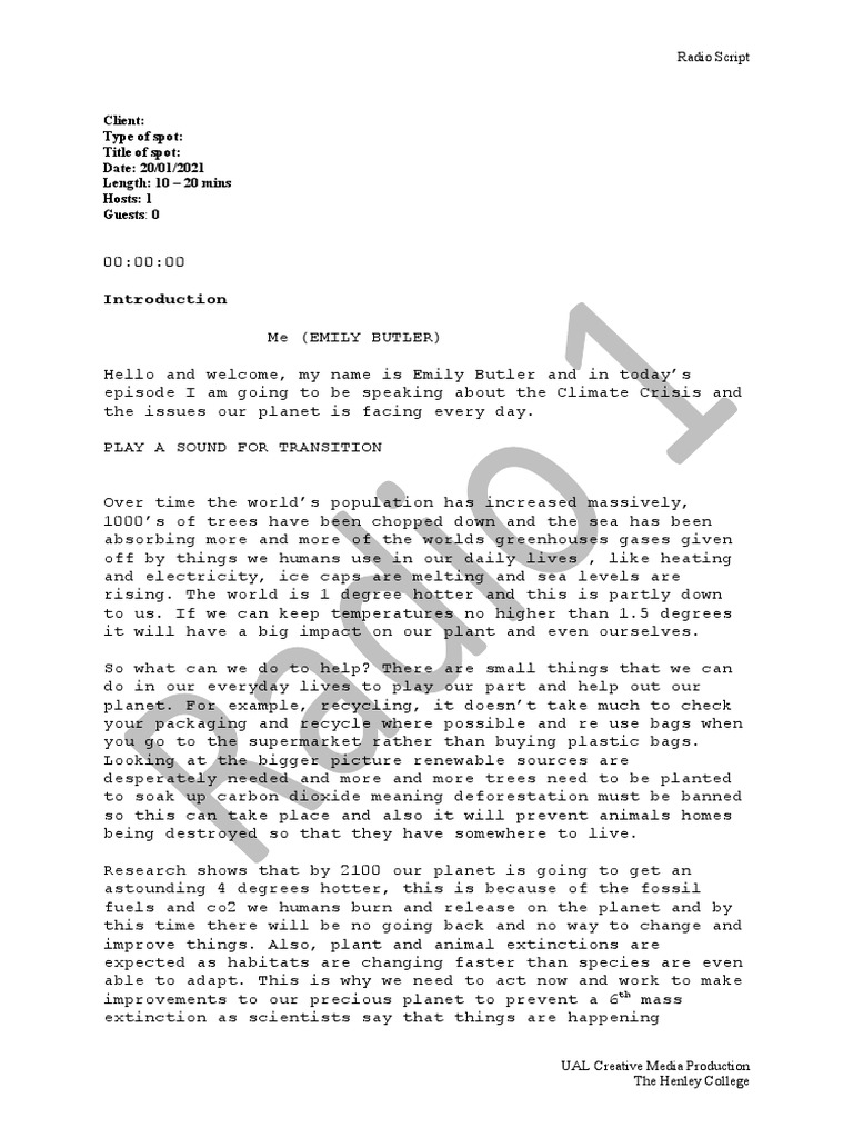 Radio Script Climate Change | PDF | Climate Change | Environmental ...