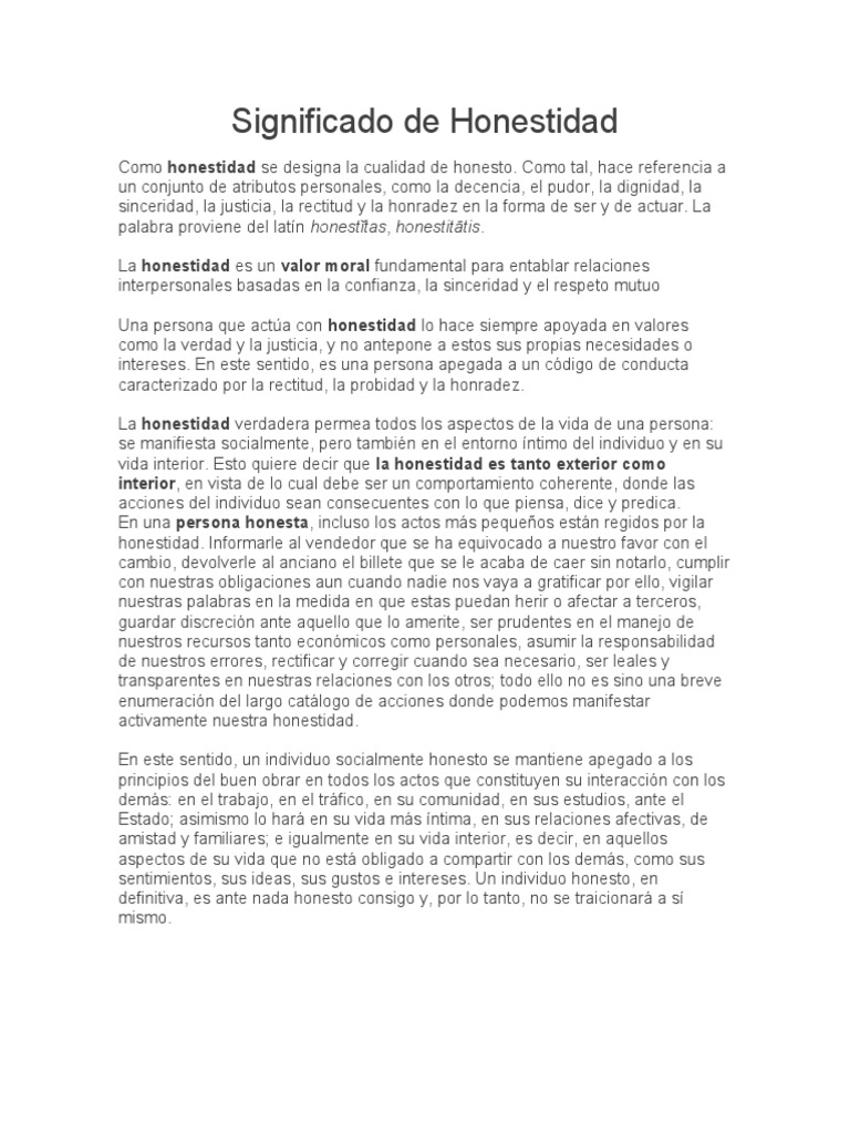 Significado de Honestidad | Descargar gratis PDF | Justicia | Crimen y ...