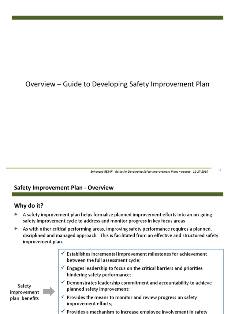 Guide to Developing Safety Improvement Plans | PDF | Leadership | Safety