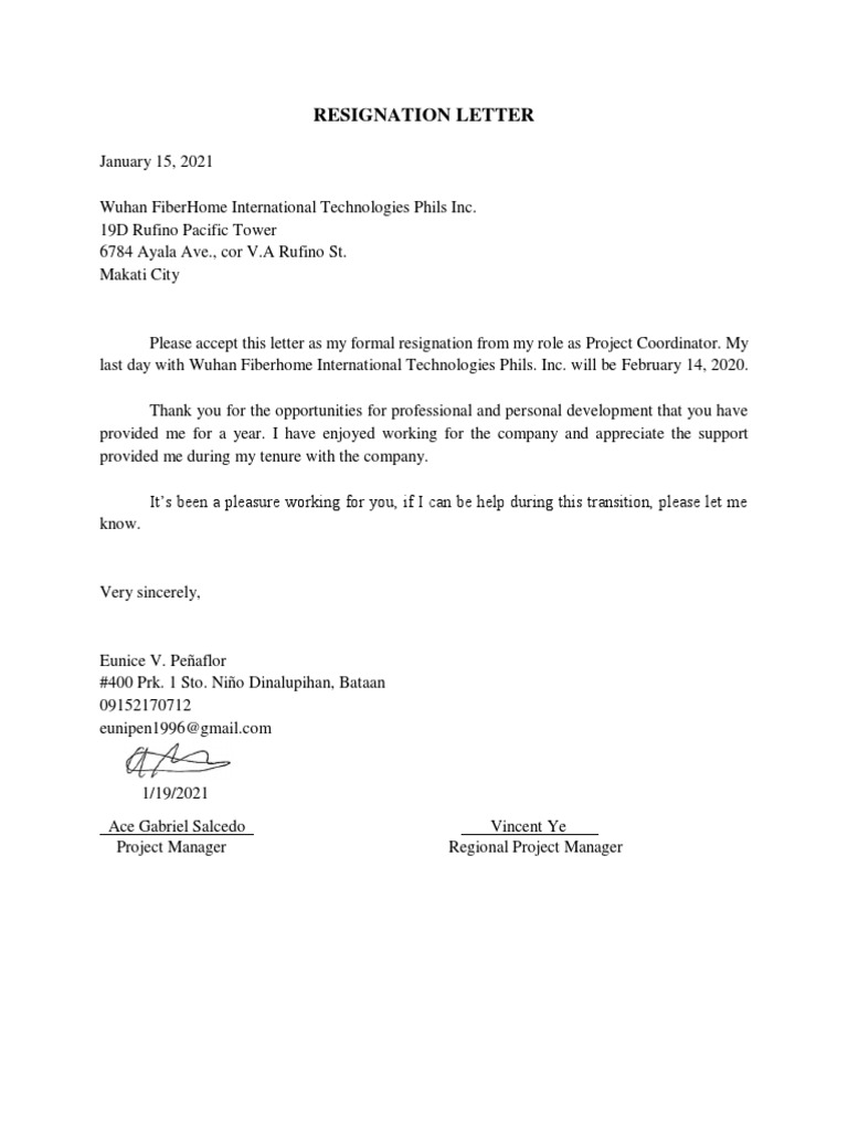 Eunice Penaflor - RESIGNATION LETTER | PDF