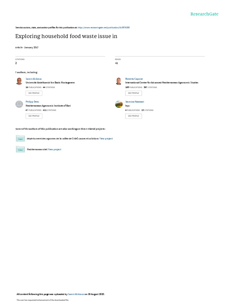 Exploring Household Food Waste Issue in | PDF | Algeria | Foods