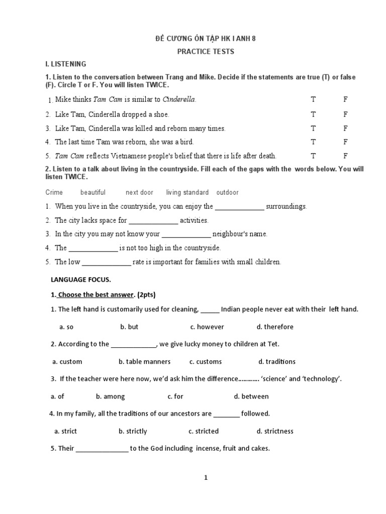 DE KTRA HK 1 Tieng Anh 8 Sach Moi | PDF