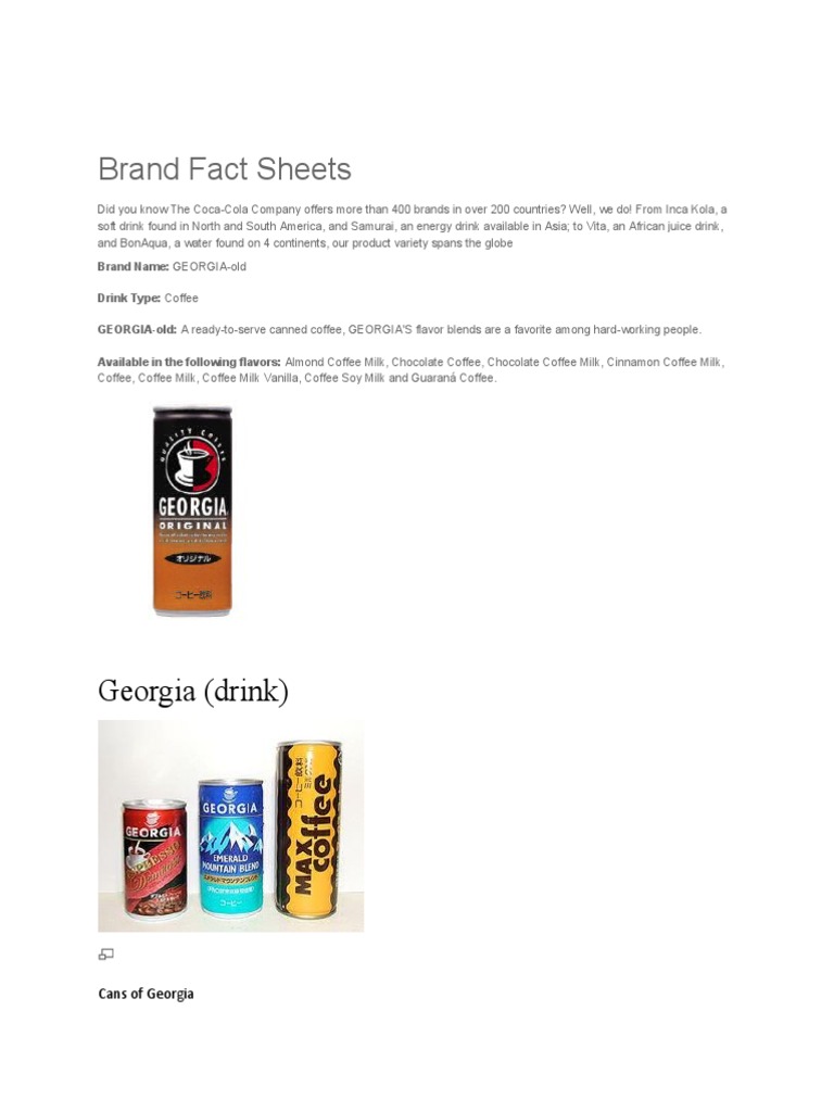 Brand Fact Sheets: Georgia (Drink) | PDF | Coffee | The Coca Cola Company