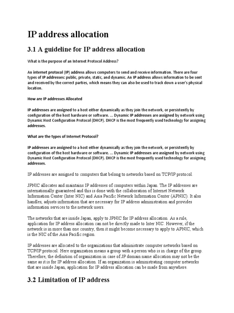 IP Address Allocation | Download Free PDF | Ip Address | Computer Network
