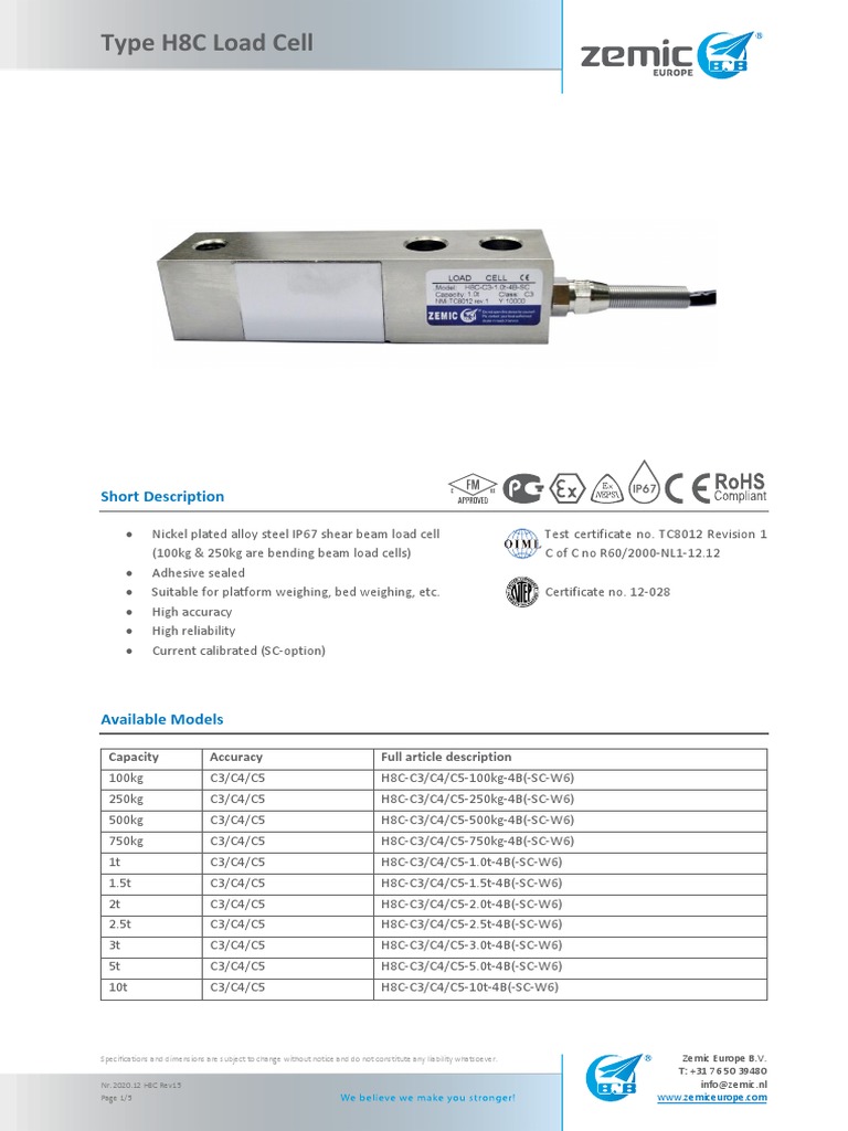 Type H8C Load Cell: Short Description | PDF | Manufactured Goods ...