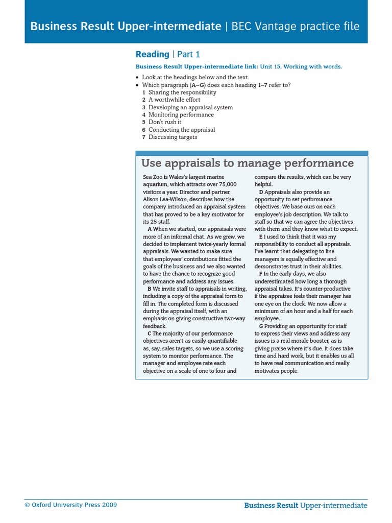 Business Result Upper-Intermediate - : Use Appraisals To Manage ...