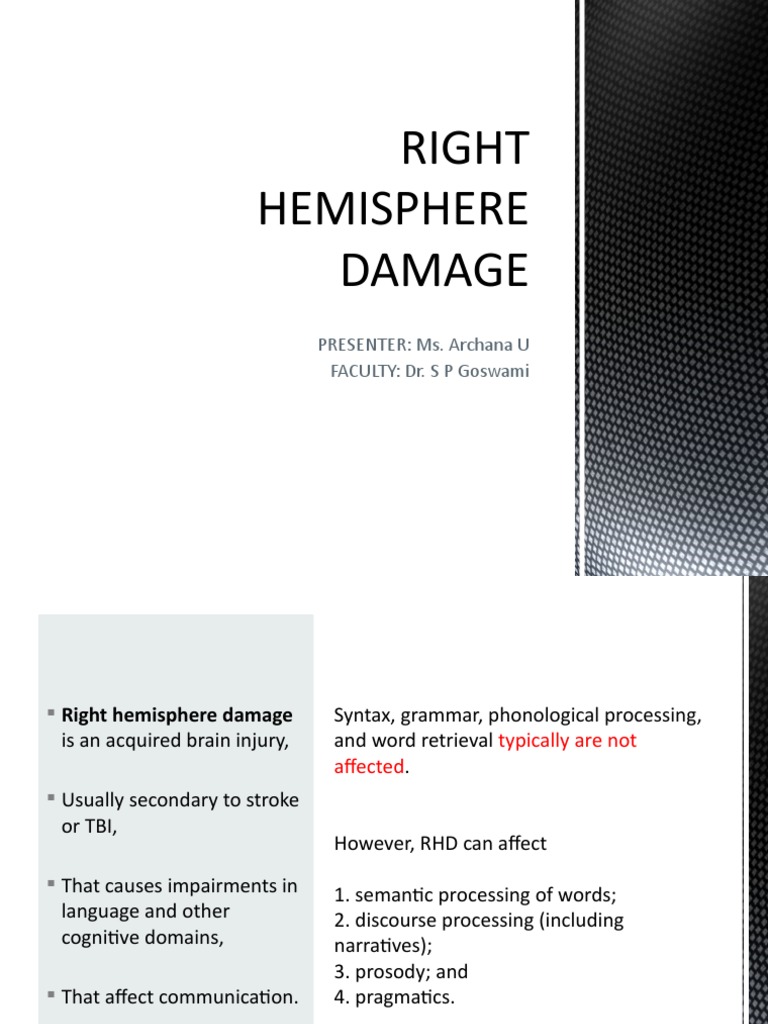 Right Hemisphere Damage Assessment Guide | PDF | Lateralization Of ...