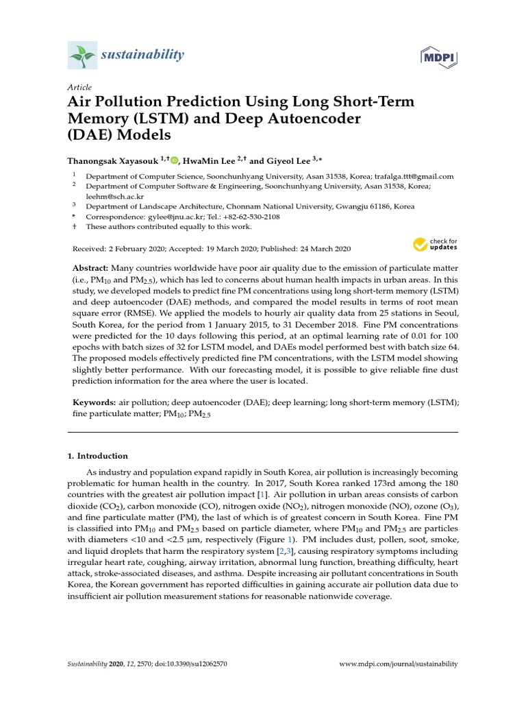 Air Pollution Prediction Using Long Short-Term Memory (LSTM) and Deep Autoencoder (DAE) Models ...
