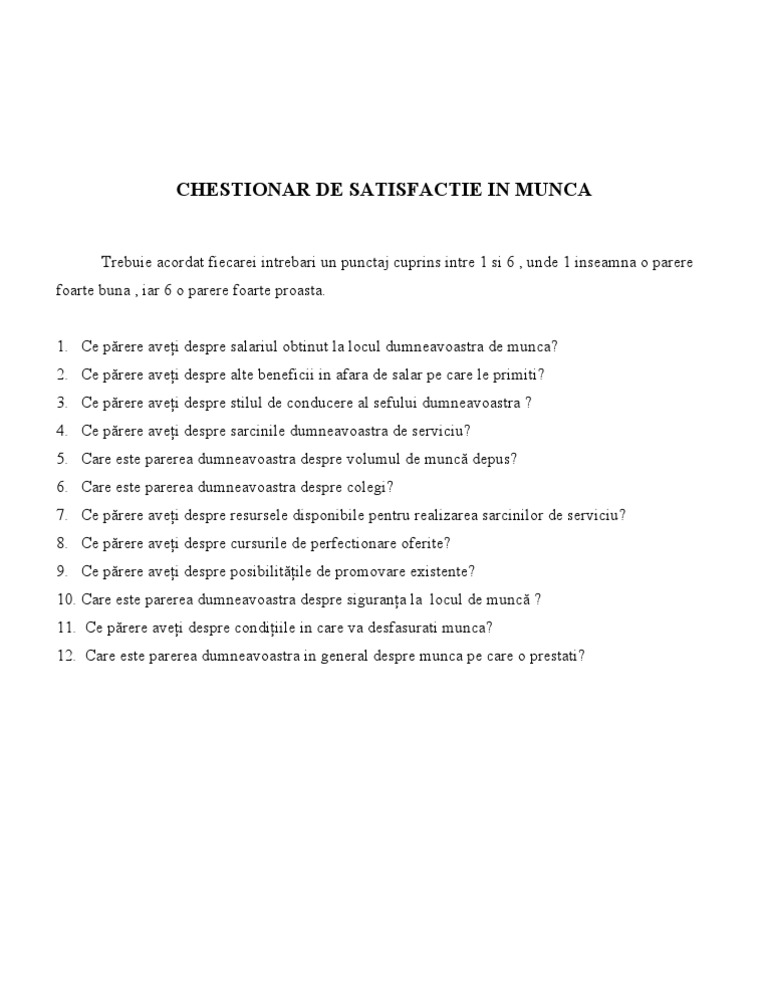 Chestionar de Satisfactie in Munca | PDF