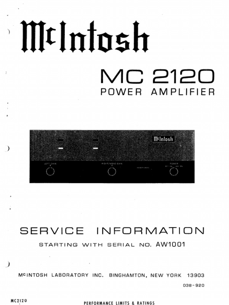 Mcintosh mc2120 Power Amplifier SM PDF | PDF