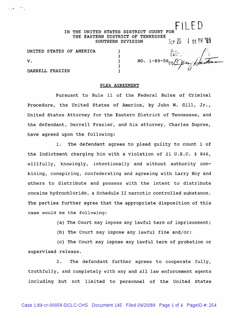 Federal Plea Agreement For Darrell Frazier of Chattanooga (1989) | PDF ...