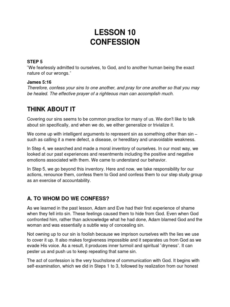 Lesson 10 Confession: Think About It | PDF | Confession (Religion ...
