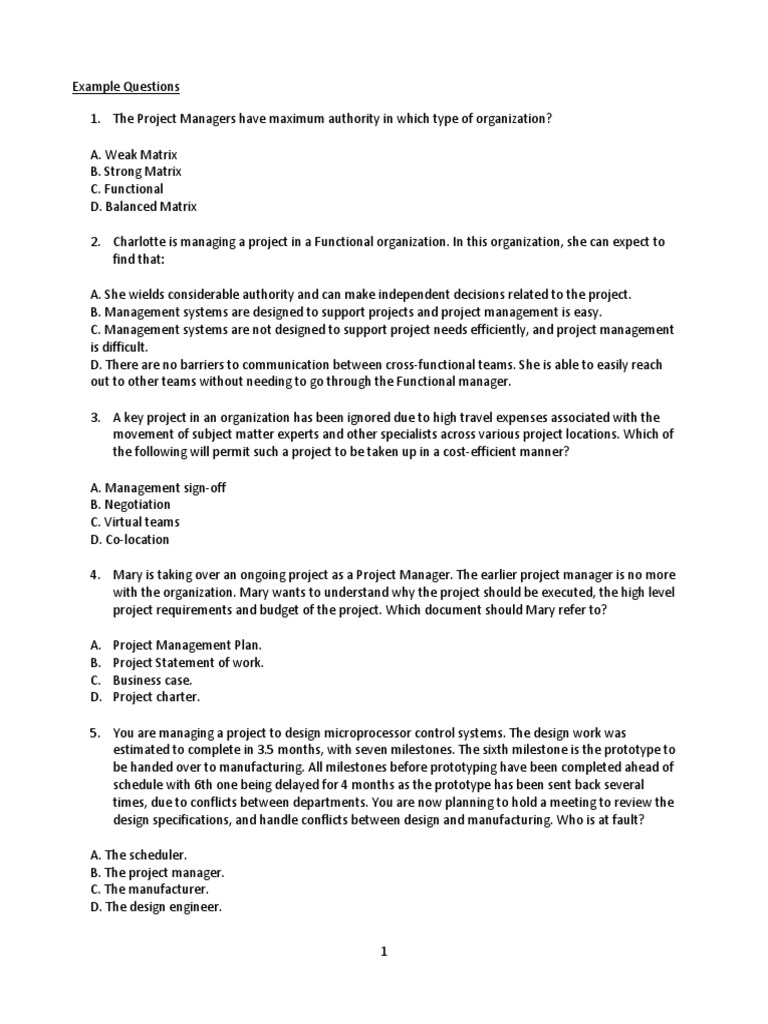 Project Management Quiz Questions | PDF | Project Management | Business