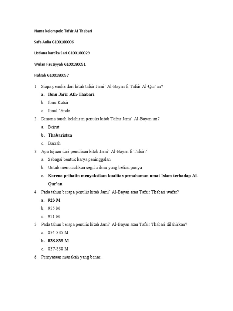 Ciri dan Metode Tafsir At Thabari | PDF | Ilmu Sosial | Agama ...